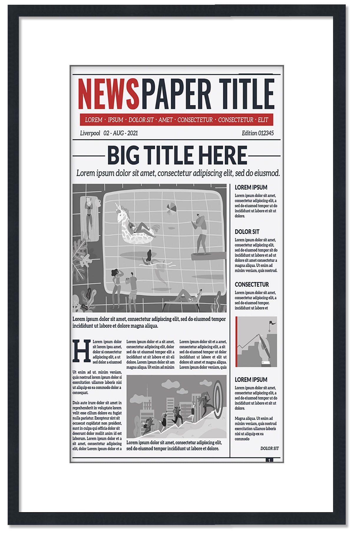 11x17 Newspaper Frame With Mat Solid Wood - Matte Black Finish ...