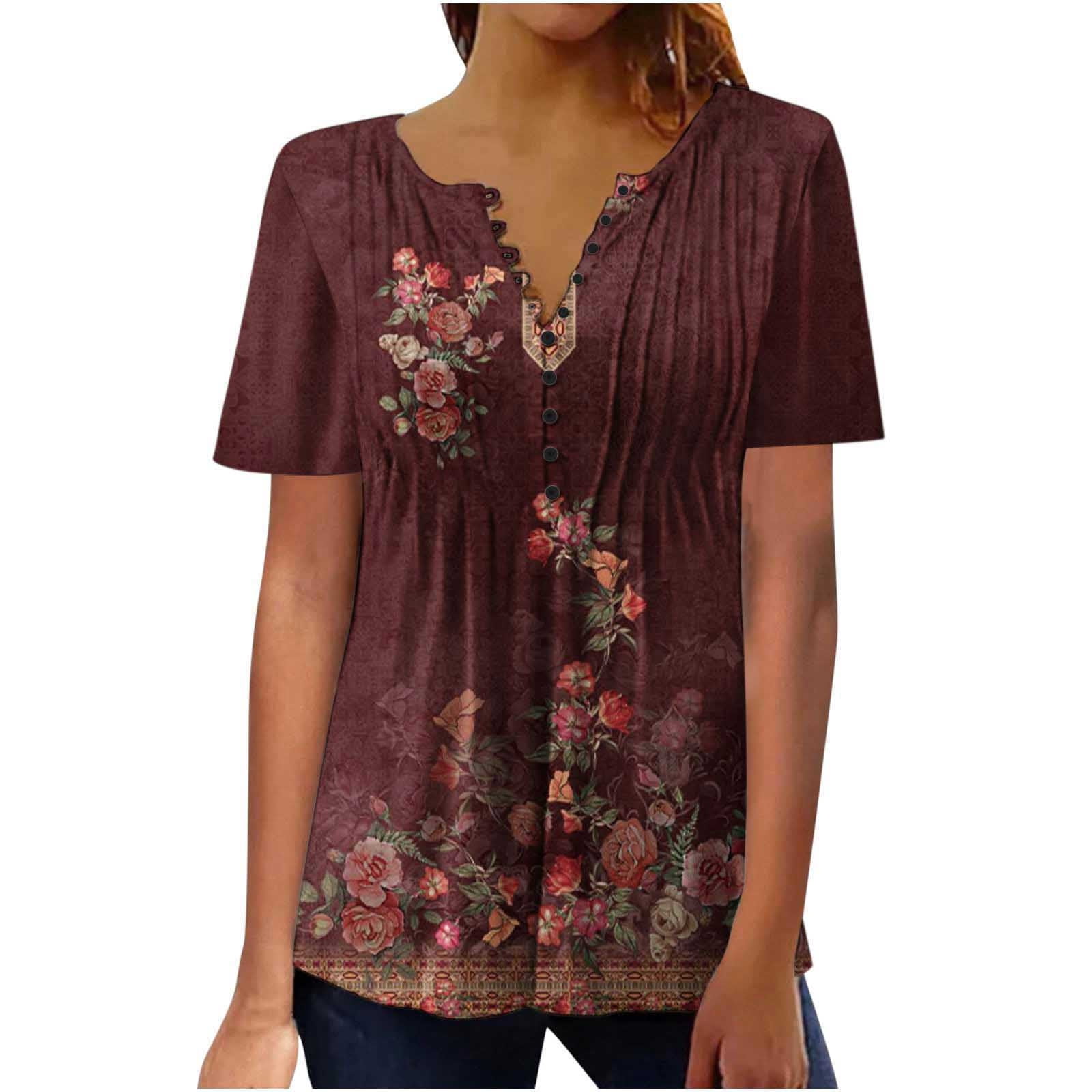 DDAPJ pyju Womens Tops Hide Belly Fat Shirts,Button V Neck T-Shirt ...