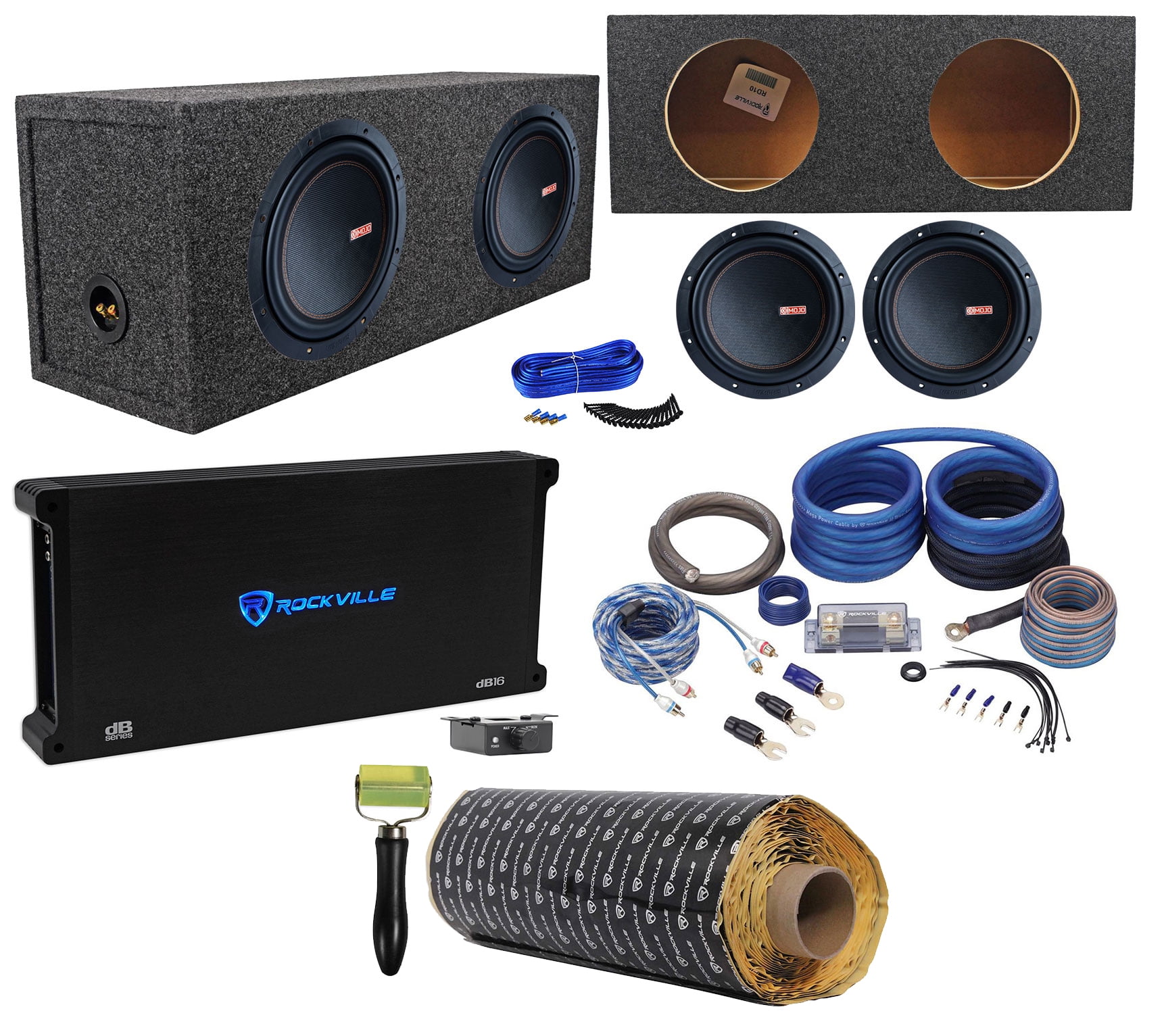 (2) Memphis Audio MOJO 610D2 10" 2200w Subwoofers+Sealed Box+Amp+Wires ...