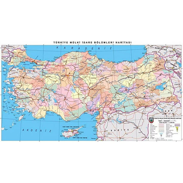 Iconic Arts Laminated 42x24 Poster: Political Map - Maps of Turkey ...