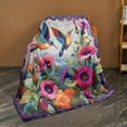 Cartoon Hummingbird & Colorful Flowers Blanket, Valentine's Day Theme ...
