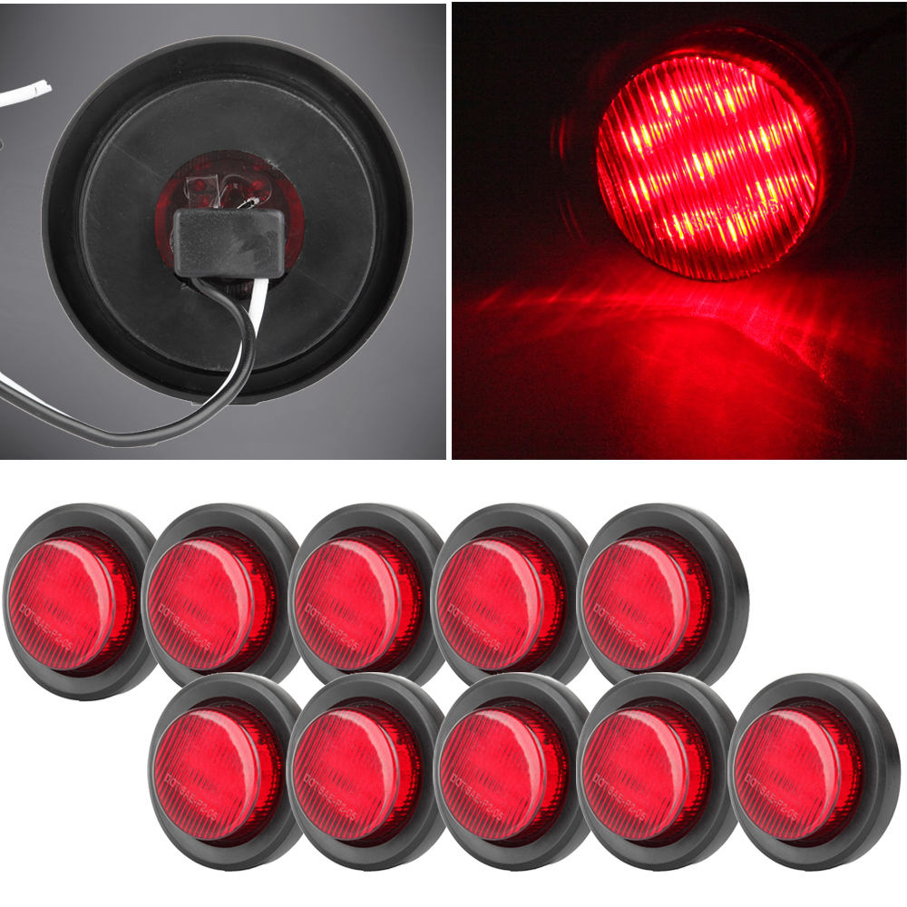 ECCPP 10x 2 inch Red RV Trailer Lamp 9 led Round Side Marker light turn ...