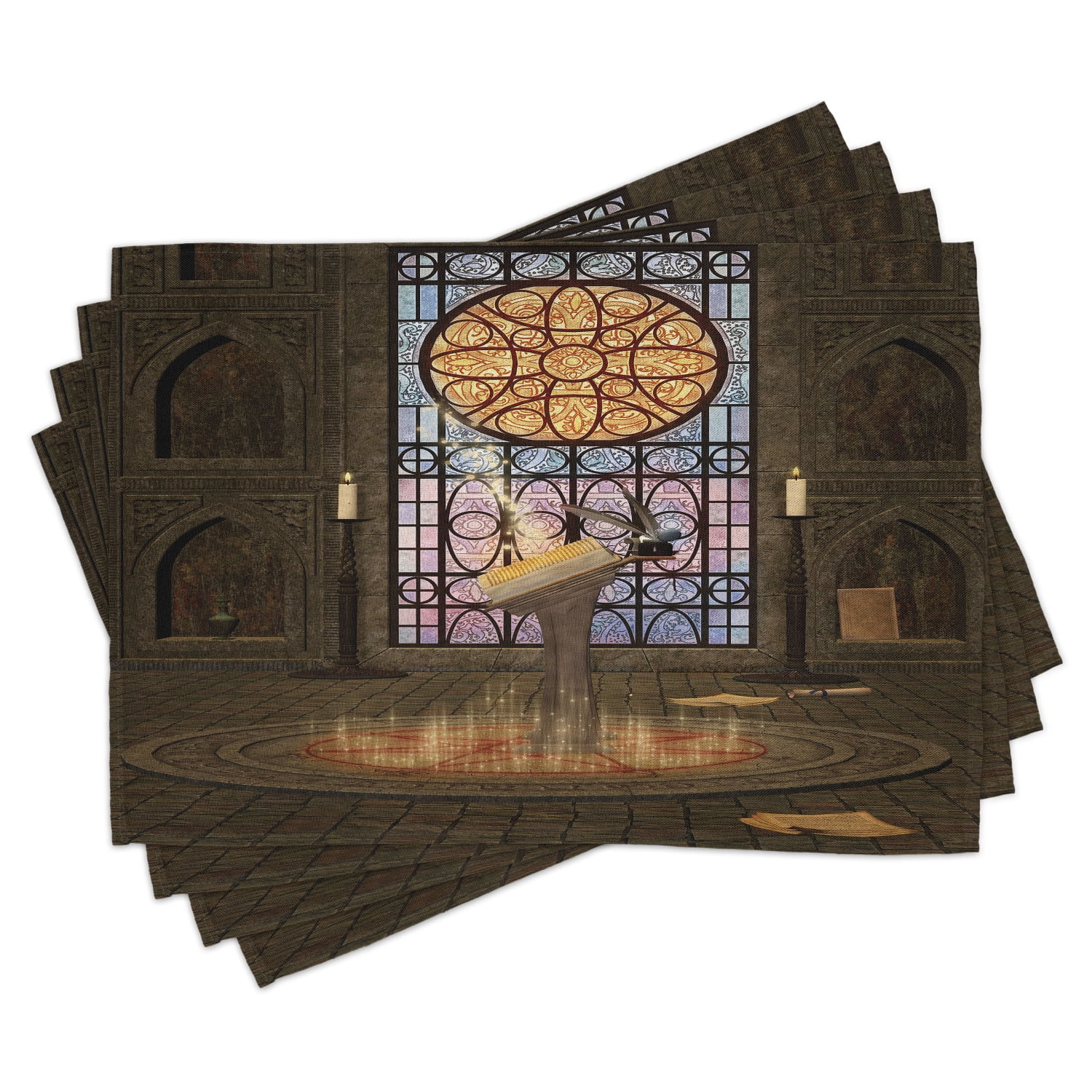 Gothic Placemats Set of 4 Lectern on Pentagram Symbol Medieval ...