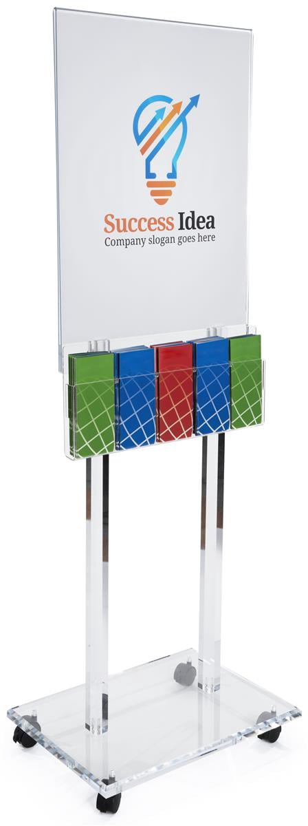 Clear Acrylic Literature Stand With Black Casters And Adjustable ...