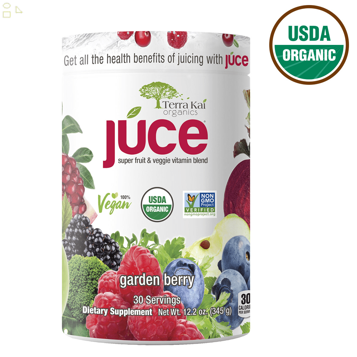 Terra Kai USDA Organic Juce 64 Organic Superfoods Fruit & Veggie Powder, 12.2 Ounces Immune ...