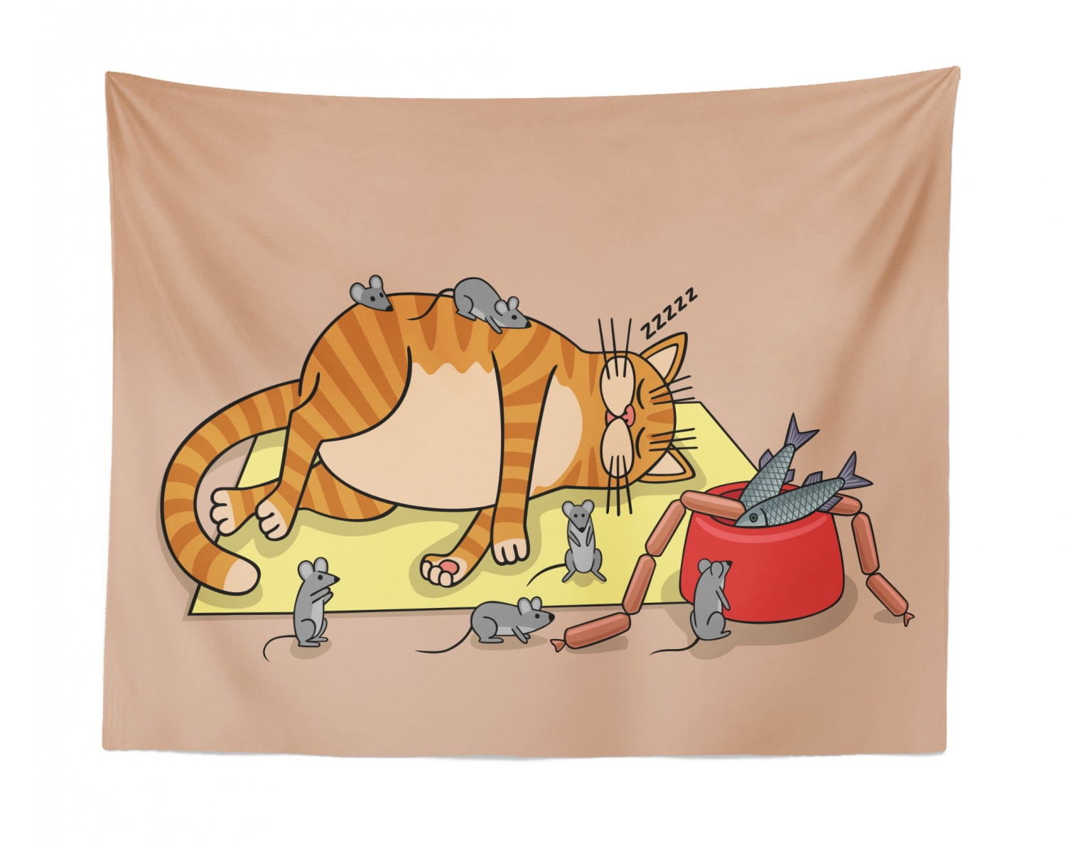 Cat and Mouse Tapestry, Repetitive Pattern of Kawaii Style Inspired ...