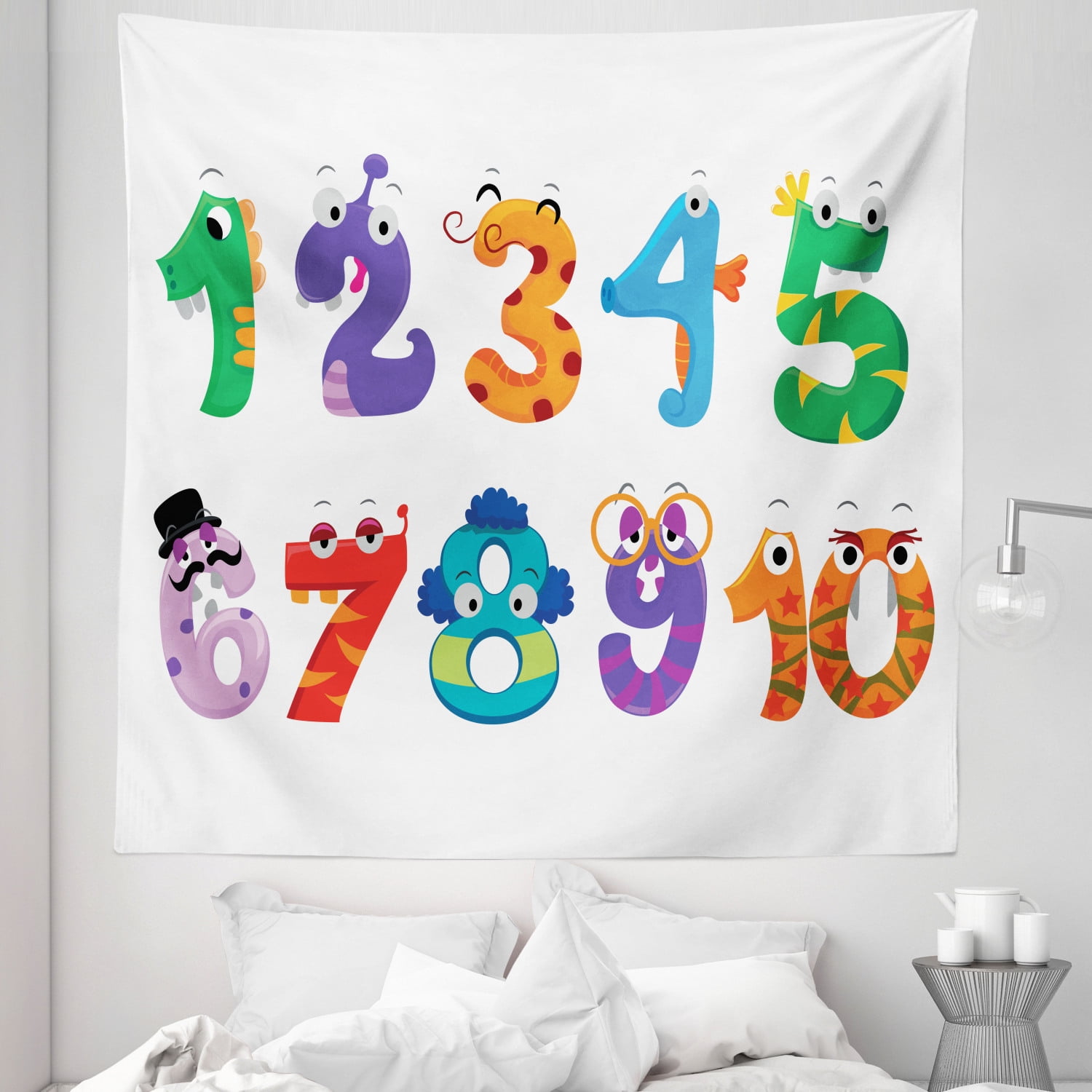 Number Tapestry, Math Signs as Funny Characters Monsters Giraffe Snake ...