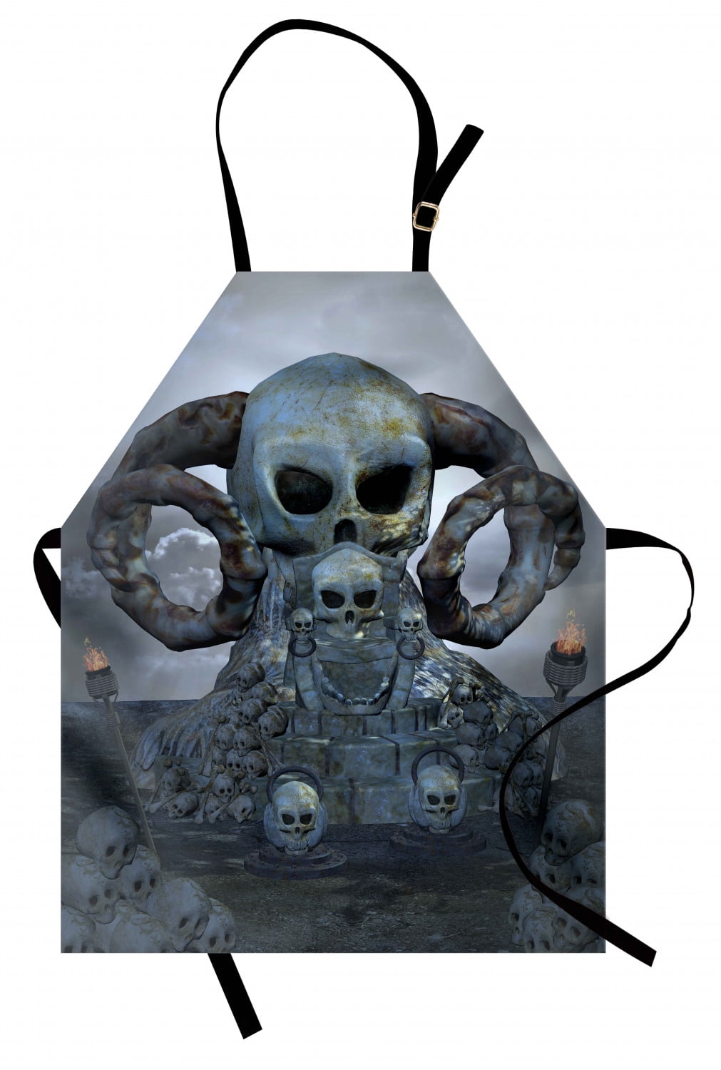 Skull Apron Spooky Scary Throne with Many Skulls Horns and Torches ...