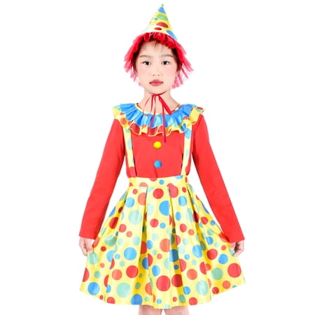 Girls Dress Set Clown Costume Hat Halloween Carnival Rose Monday 4-5 ...