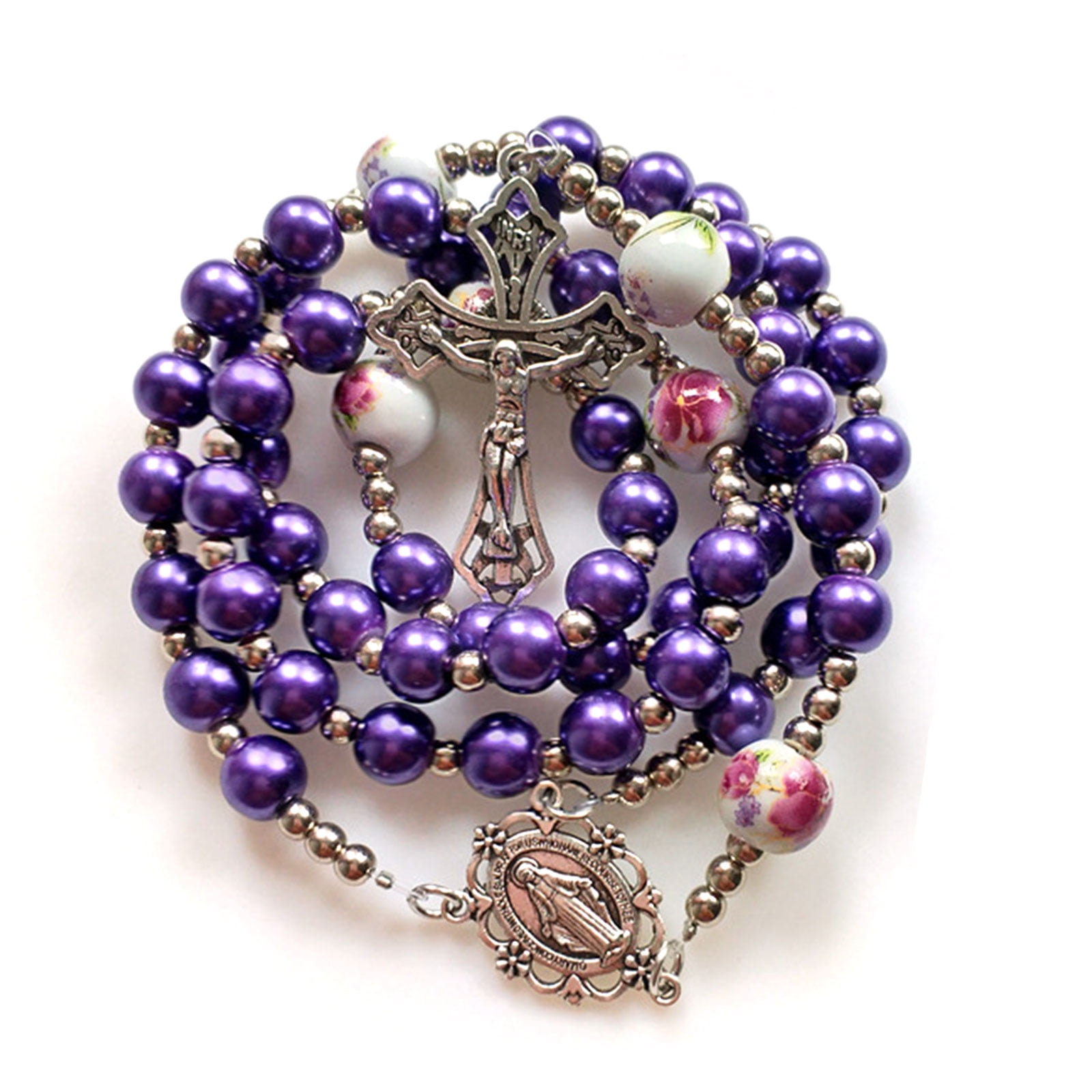 Ceramic Rustic Pearl Catholic Rosary Necklace Beads Holy Figure Jesus ...