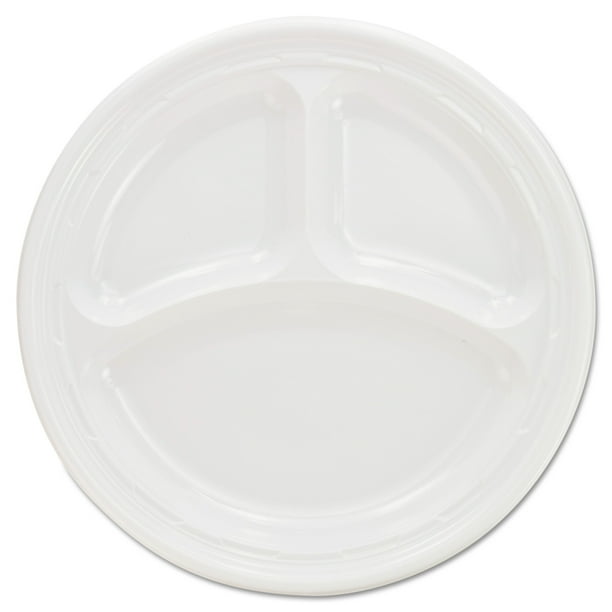 Dart Plastic Plates, 9 Inches, White, 3 Compartments, Round, 125/Pack ...