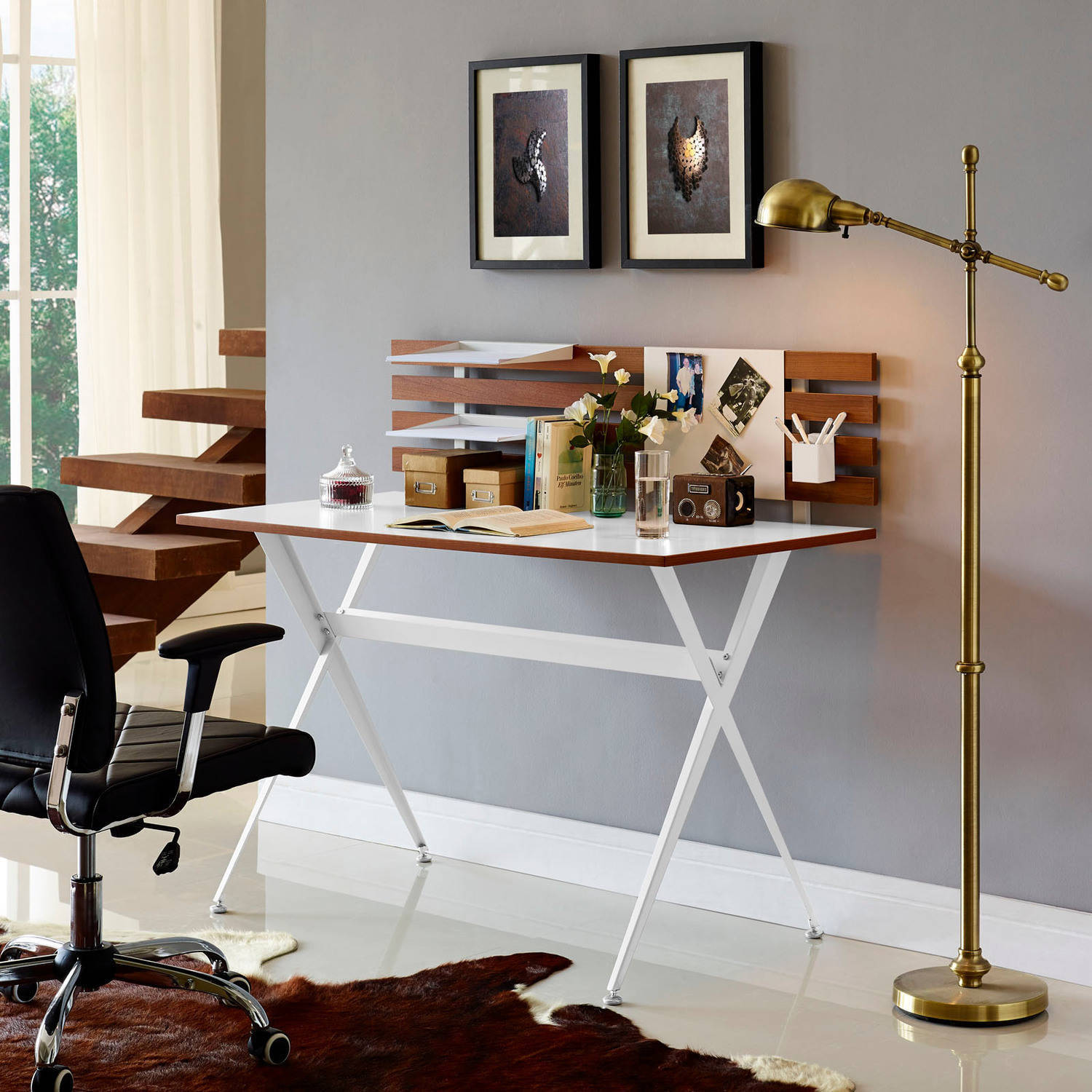 Modway Knack Wood Grain Panel Office Desk in Cherry - Walmart.com ...