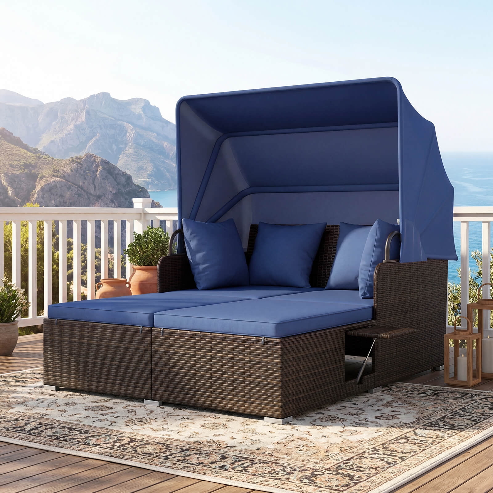 Click here for Costway Patio Rattan Daybed Lounge Retractable Top... prices