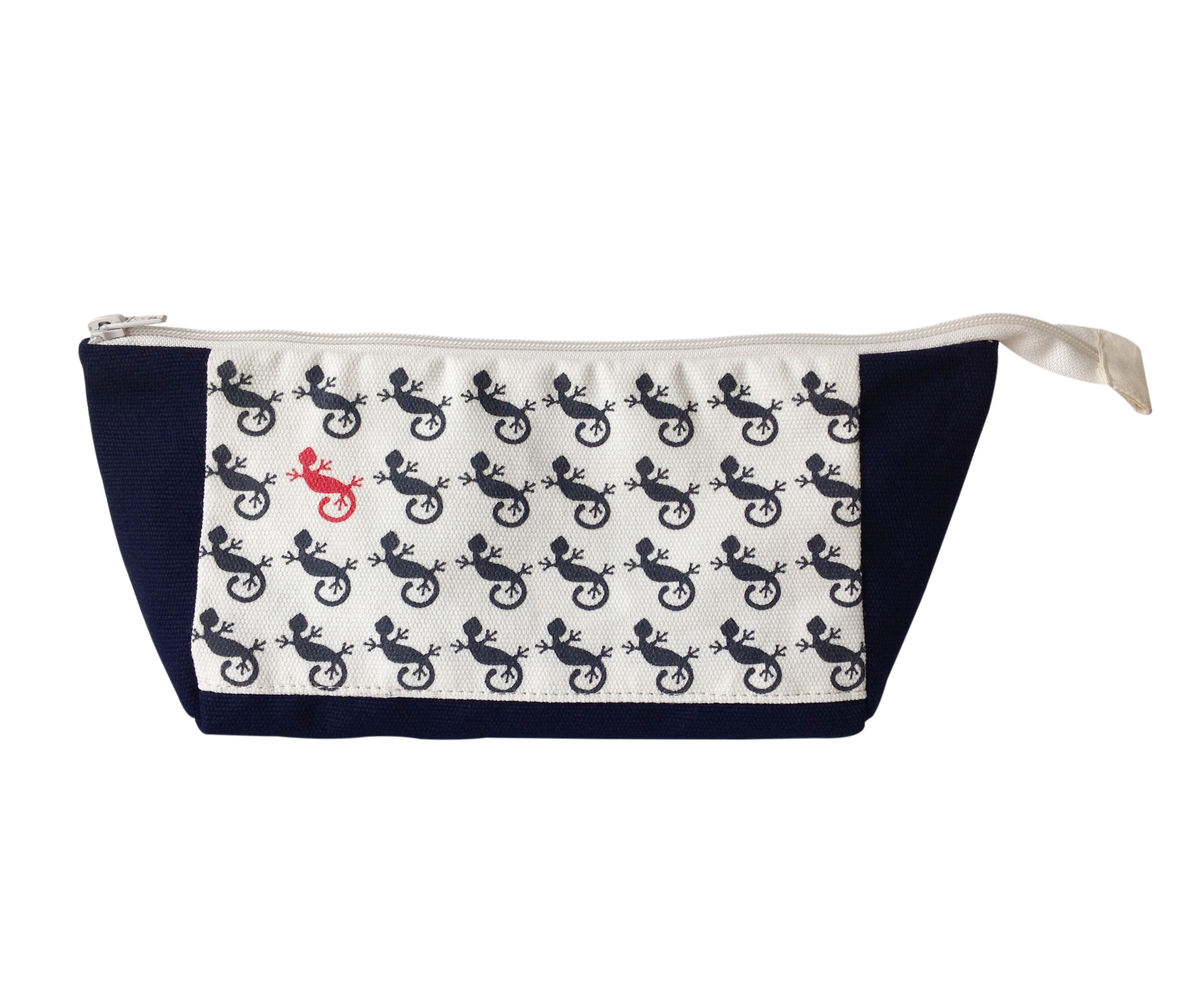 Gecko Silhouette -3 Printed Dark Blue Canvas Cometic Purse or Pen Case ...