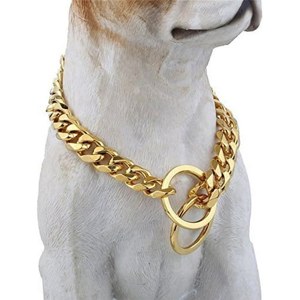 GHSDFBB Gold Tone Dog Collar, 10mm Wide Metal Slip Chain-Cool + Best ...
