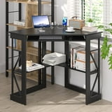 VECELO Corner Computer Desk with Charging Station, 90 Degree Triangle ...