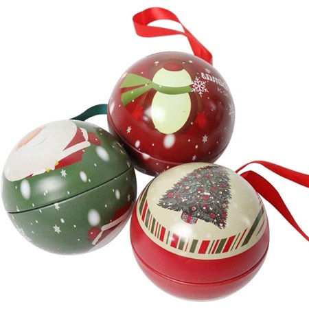 Christmas Tinplate Candy Ball Box 3pcs Fillable Christmas Tree Balls ...