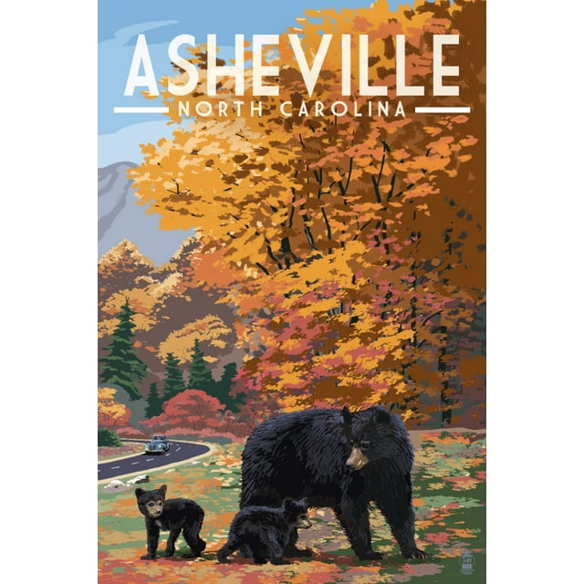 Asheville, North Carolina, Bear Family (9x12 Wall Art Print, Home Decor ...