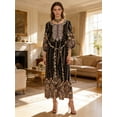A-Line Woven Polyester Maxi Dress with Purple Border Print and Tie Belt ...