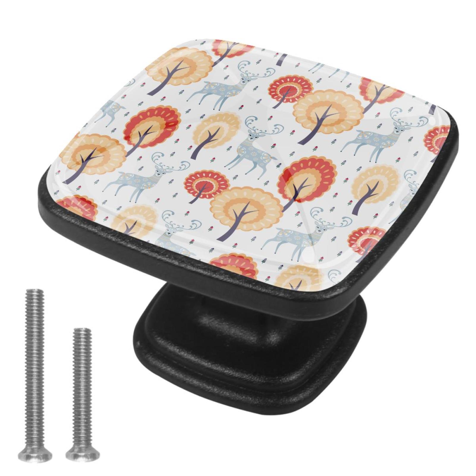 4 Pcs Cabinet Handle Drawer Pulls Colorful Folk Deer Knobs with Screws ...