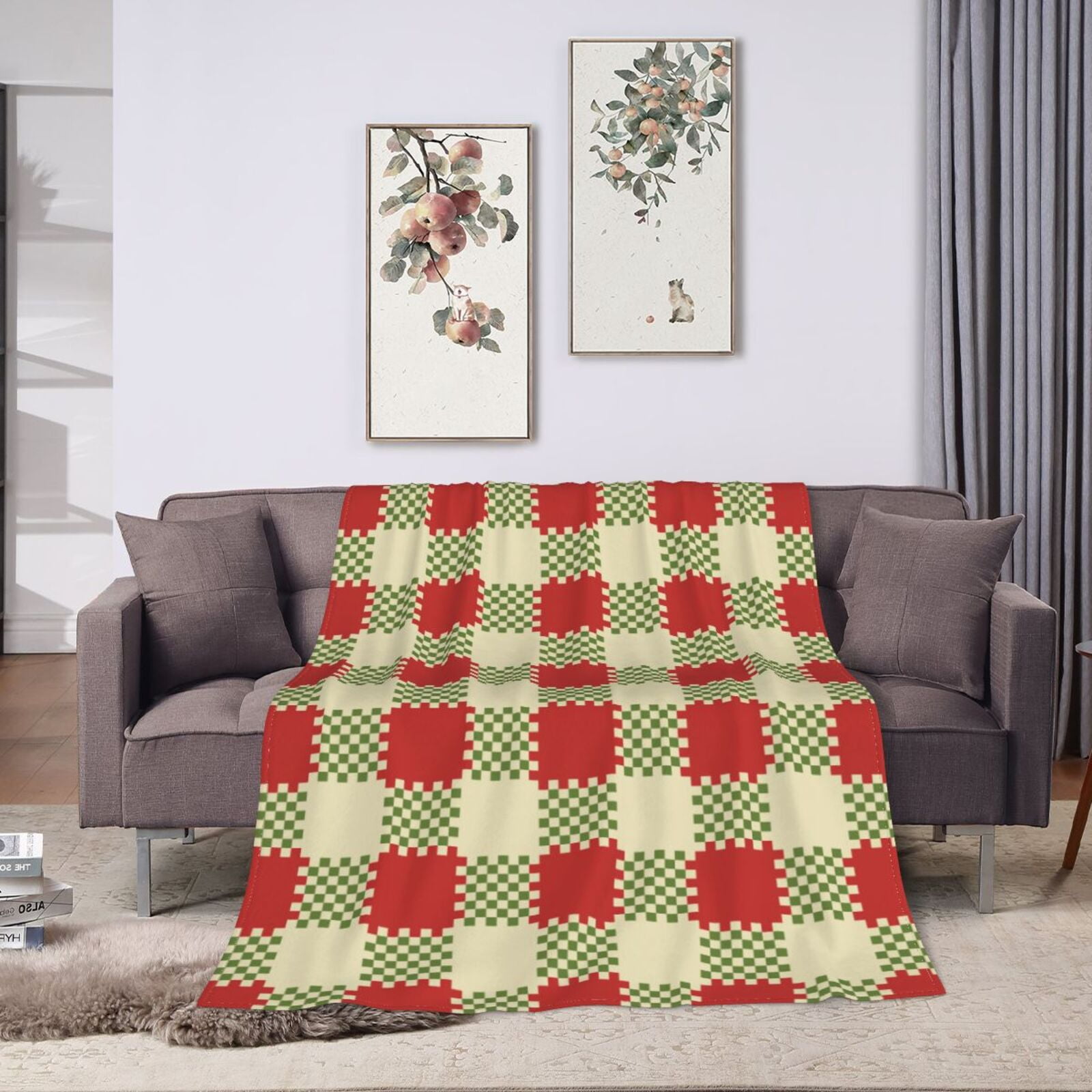 ZNDUO Red Retro Plaid Pattern Throw Blanket, Lightweight Cozy Soft ...