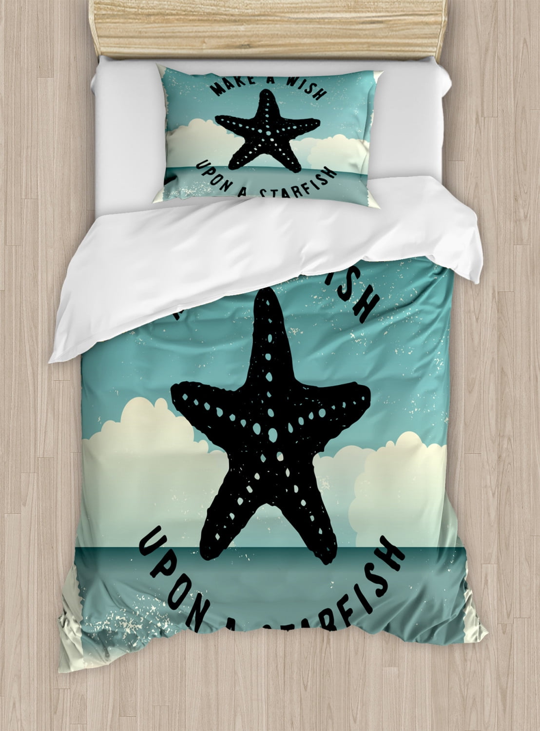 Starfish Duvet Cover Set Twin Size, Retro Make a Wish Upon a Starfish ...