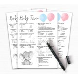 GENDER REVEAL Party Game — BABY TRIVIA Game — Pack of 25 — Elephant Pink or Blue Fun Baby Facts ...