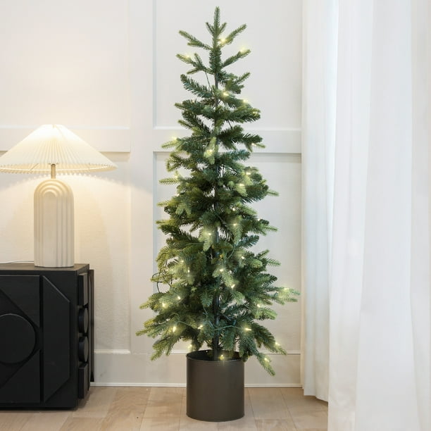 Barton 4.6ft Pre-Lit Pencil Christmas Tree Hinged Artificial Alpine ...
