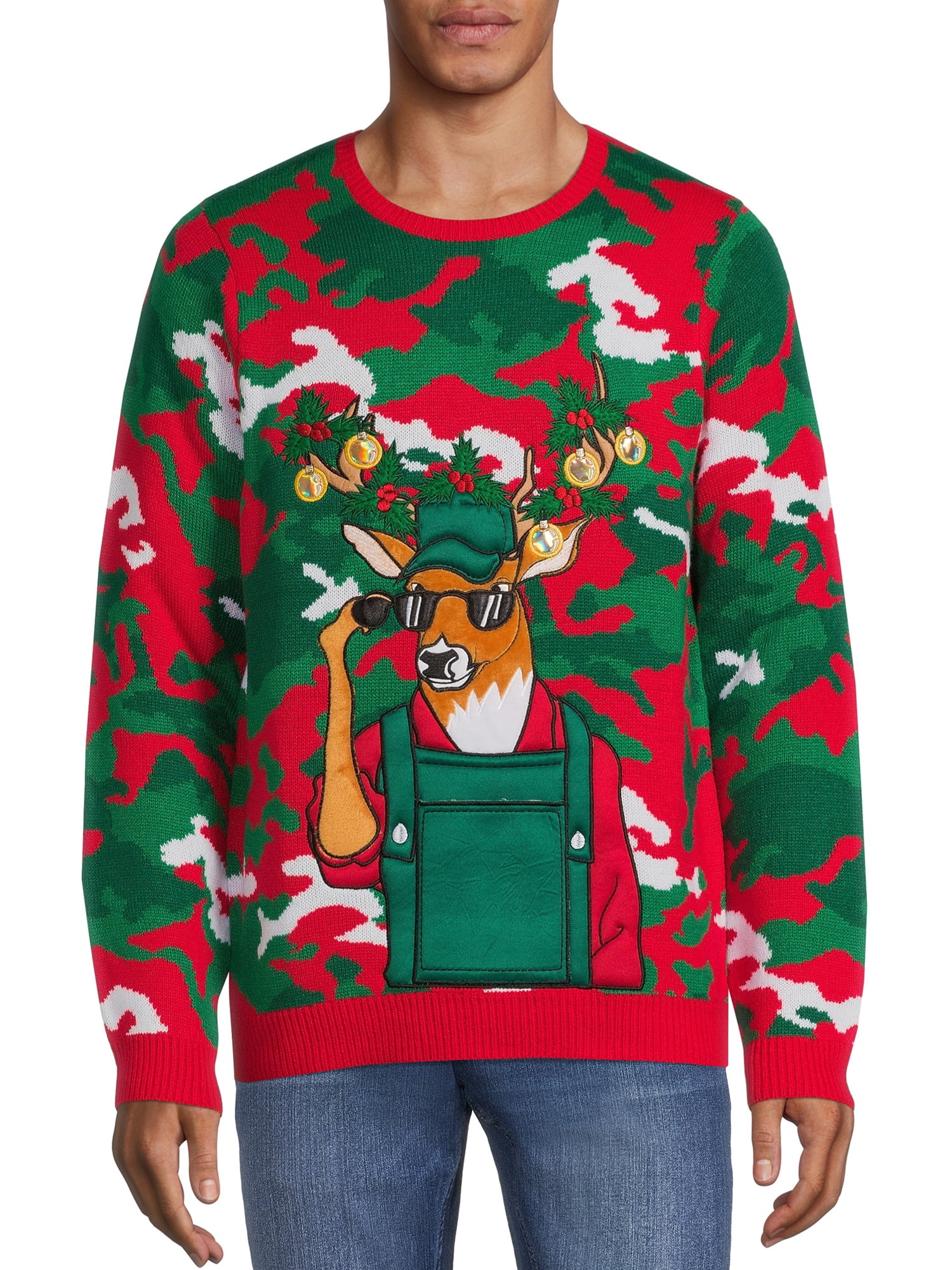 Holiday Time Men's Deer Camo Ugly Christmas Sweater - Walmart.com