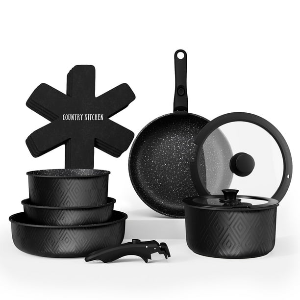 Country Kitchen Cookware Set with Removable Handle, Oven & RV Safe Pots ...
