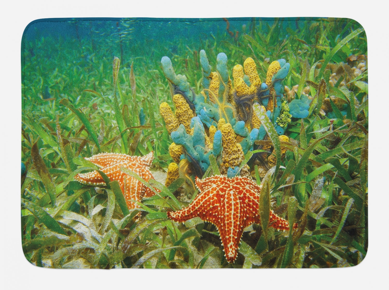 Starfish Bath Mat, Underwater Marine Life with Colorful Sponges and ...