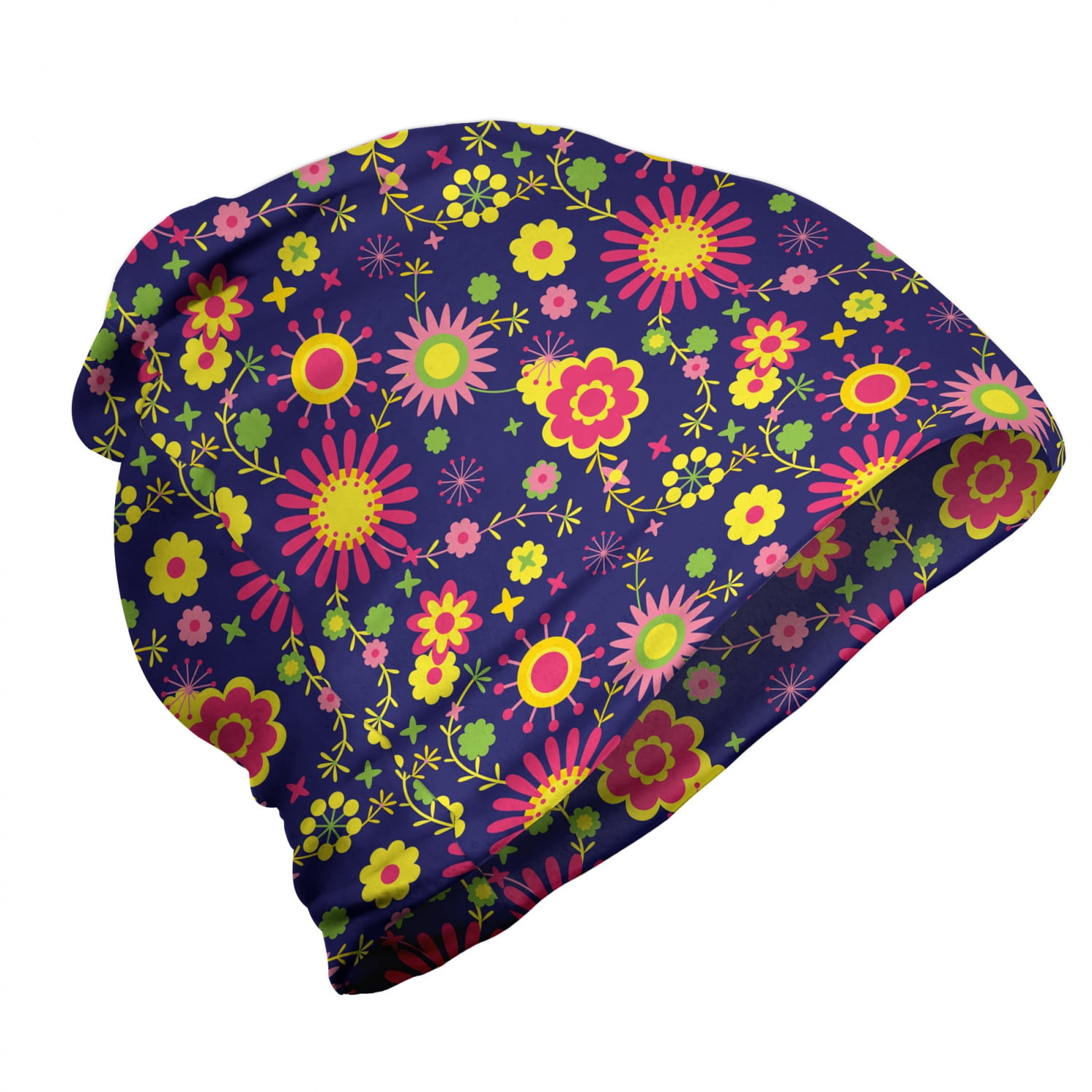 Floral Unisex Beanie, Flowers in Childish Pattern, Hiking Outdoors ...
