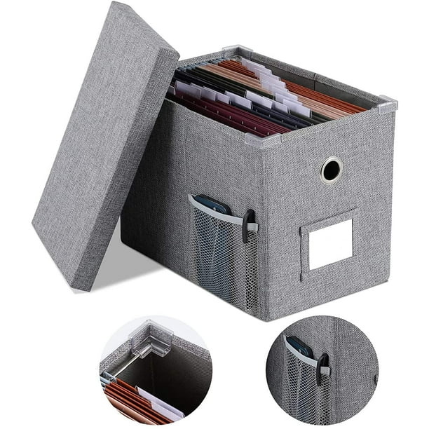 Linen File Box with Smooth Sliding Rail with Lids for Letter Size ...