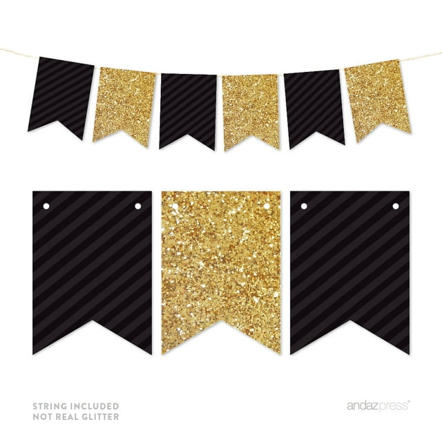 Black Gold Glitter Pennant Party Banner - Walmart.com