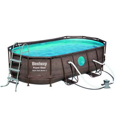 Bestway Large Backyard Above Ground Swimming Pool Set, Power Steel Oval ...