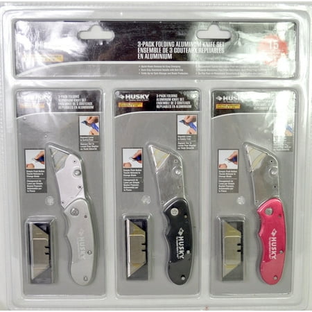HUSKY 3-pack Folding Aluminum Knife Set with 15 Bonus Blades | Walmart ...