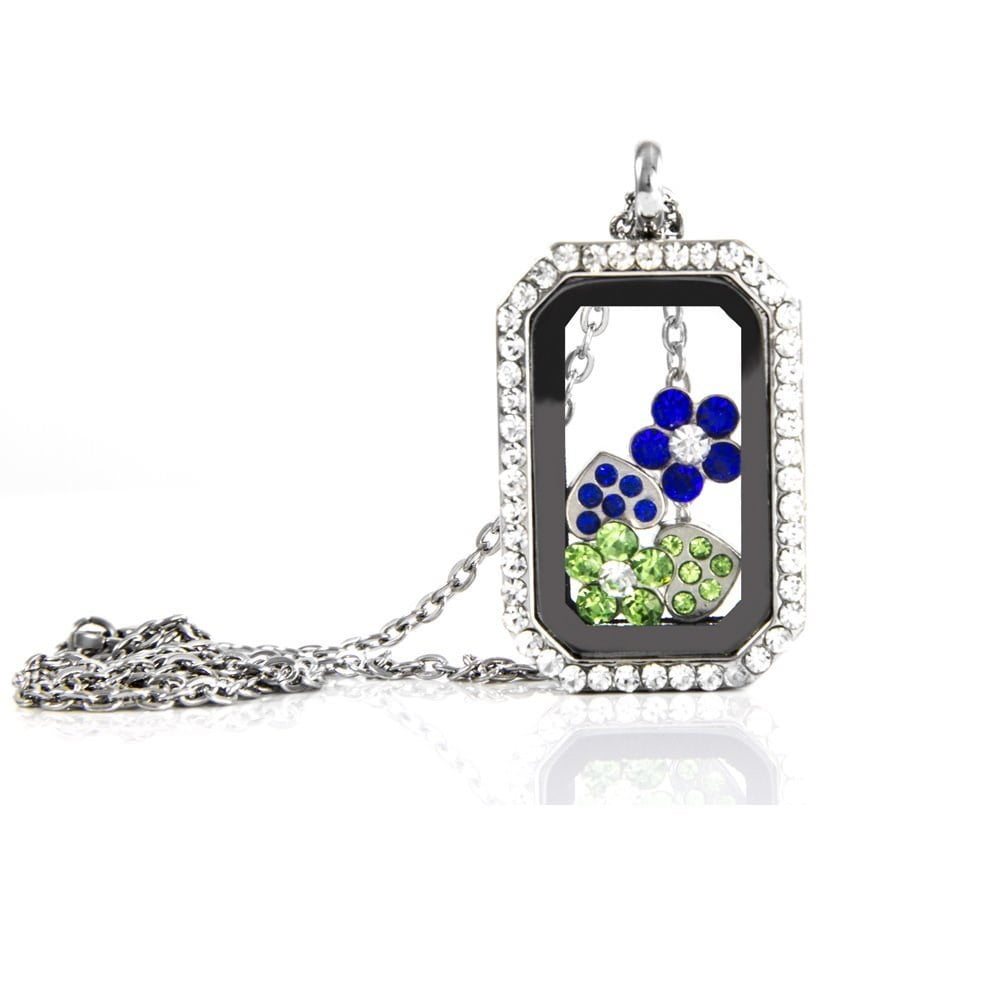 BG247 Floating Rectangle Rhinestone Locket with Matching Charm (Silver ...