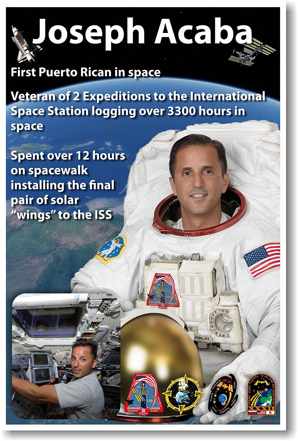 NASA Astronaut Joseph Acaba - First Puerto Rican in Space - NEW Poster ...