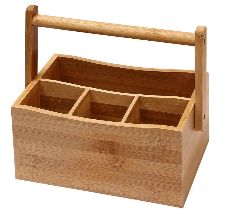 YBM Home 4 Compartment Bamboo Cutlery and Napkin Caddy - Medium ...
