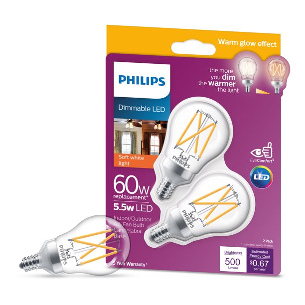 Philips LED 60-Watt A15 General Purpose Light Bulb, Clear Soft White ...