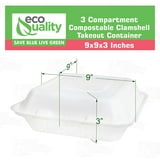 Compostable 3 Compartment Square Hinged Clamshell Take Out Food Containers 9x9x3 - Heavy Duty ...