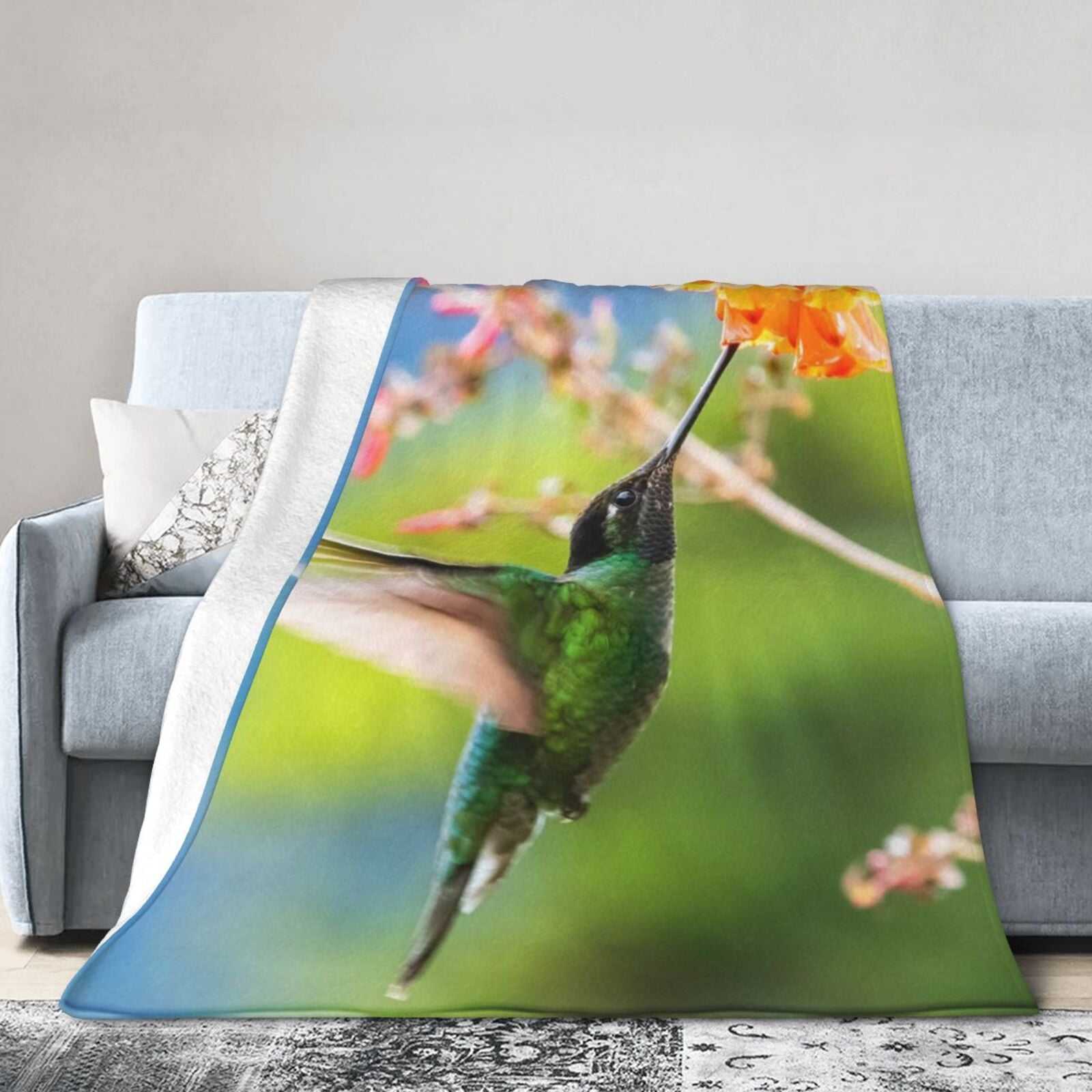 SPXUBZ Hummingbird Flower Blanket Soft Fuzzy Lightweight Plush Throw ...