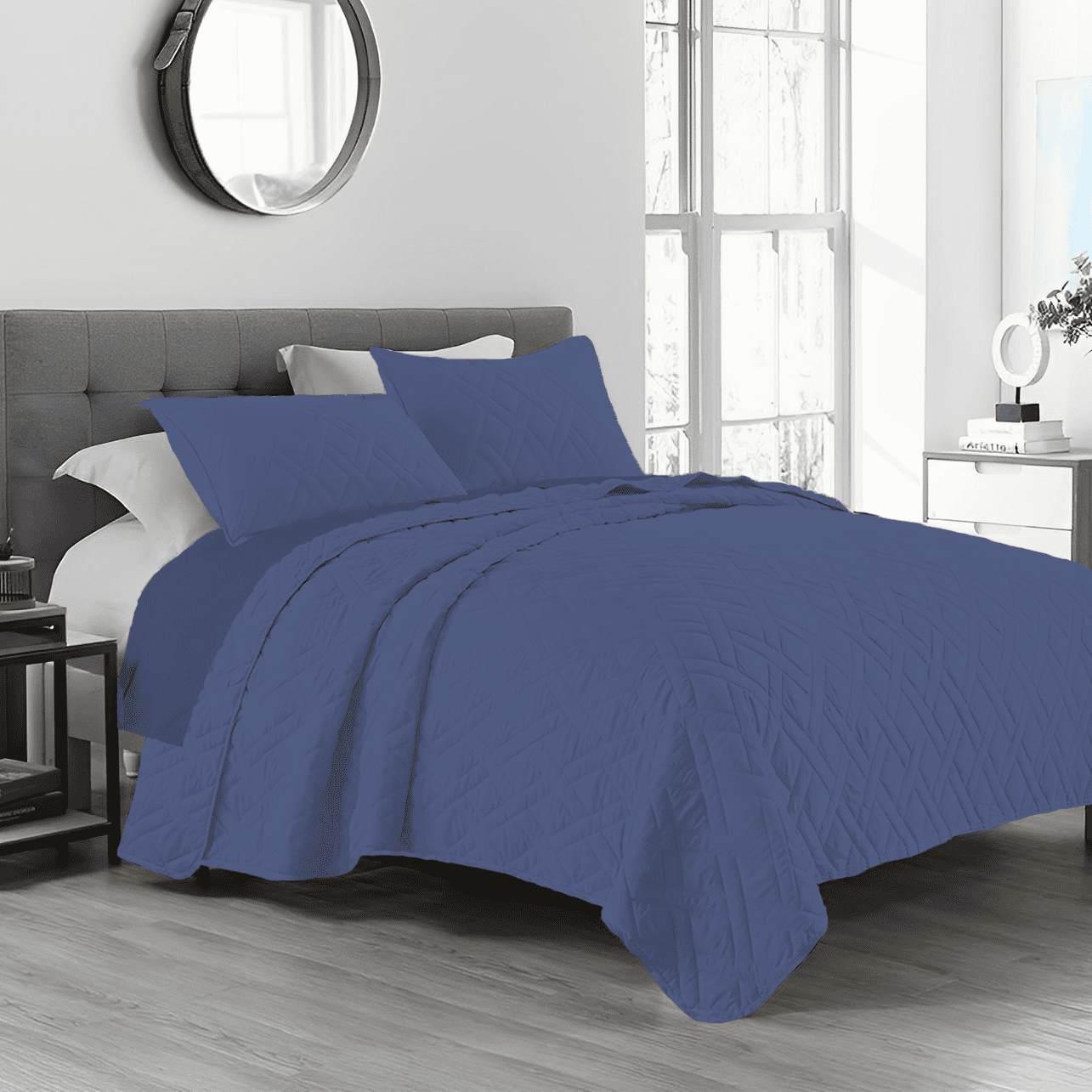 Home Quilt Set 3 Pieces Navy Quilt Set Soft Microfiber Bedspreads King ...