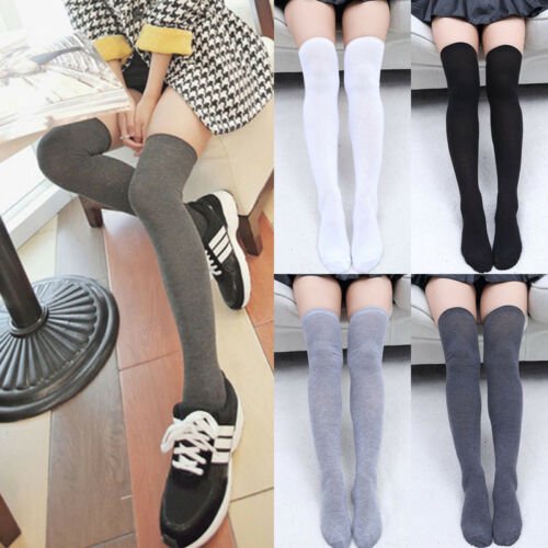 Women Knit Cotton Over The Knee Long Socks Striped Thigh High Stocking