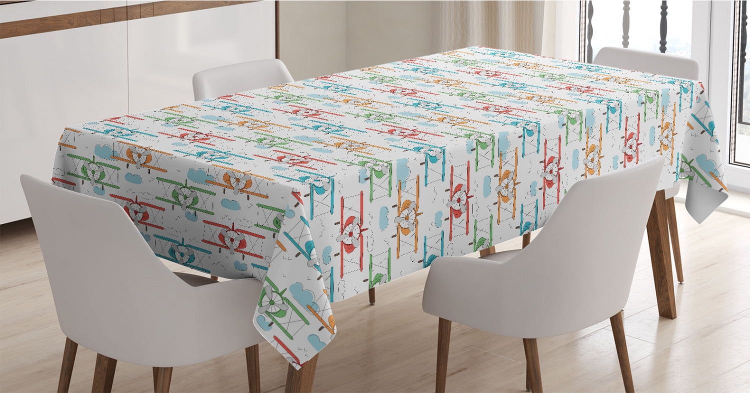 Airplane Tablecloth, Vintage Single Engine Biplanes in Colorful Sketch ...