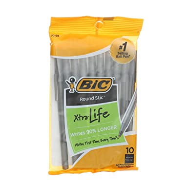 Bic Round Stic Ballpoint PenMed. Point10/PKBlack Ink GSMP101BK ...
