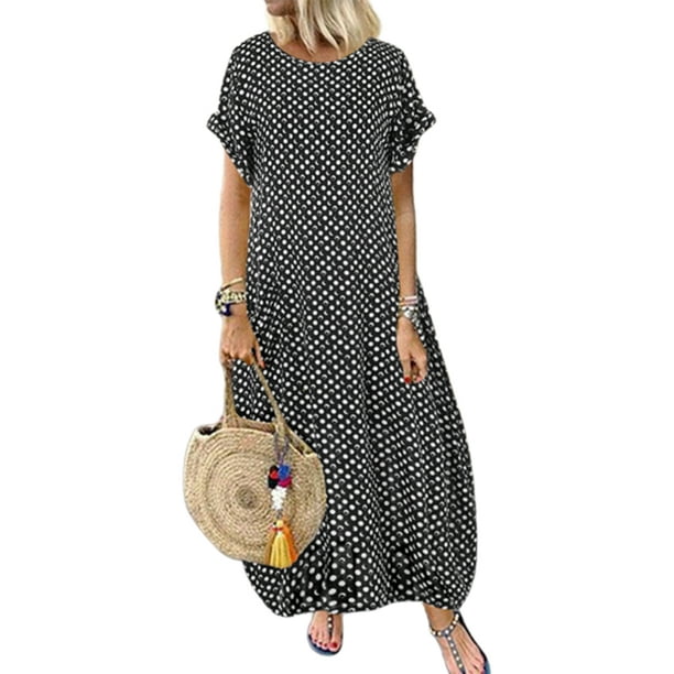 Zanzea Zanzea Women O Neck Short Sleeve Dot Printing Dress With