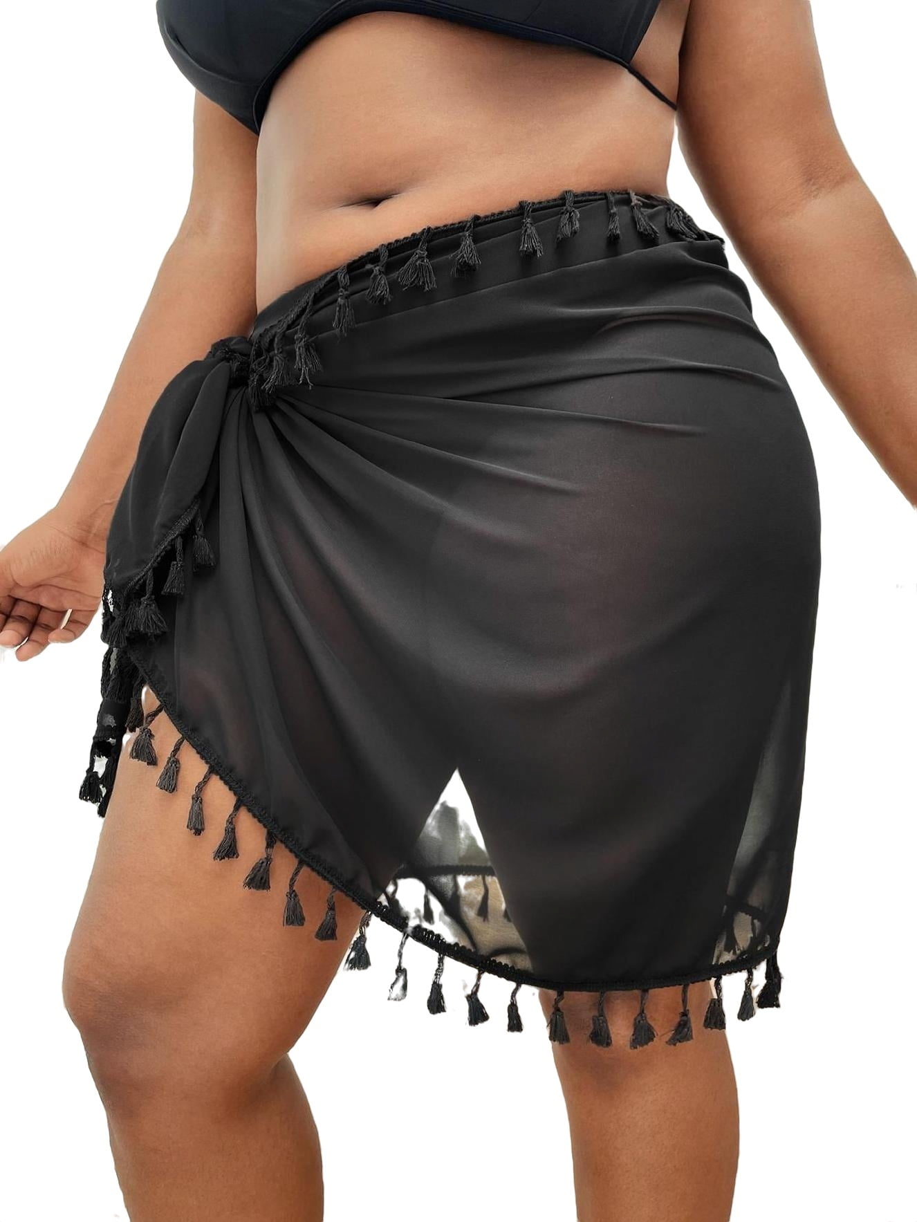 Plain Black Plus Size Cover Ups Womens Plus