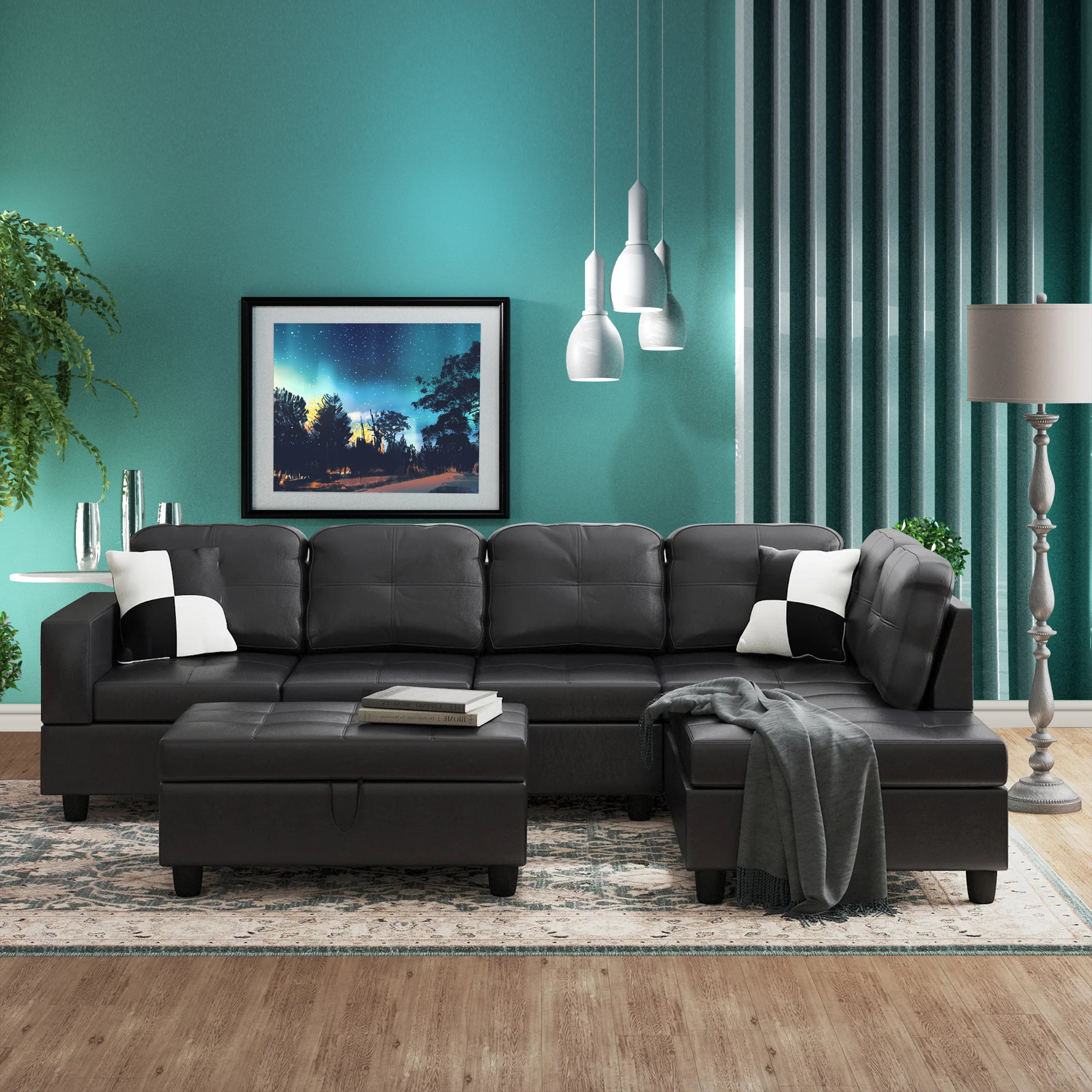 Aria Right Hand Sectional Sofa Set with ottoman - Walmart.com