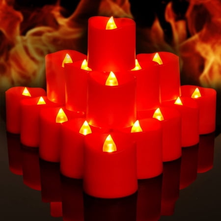 Red Flameless Votive Candles, Operated LED Tea Lights, 24Pack ...